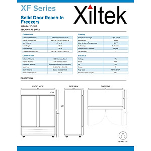 Xiltek 54" Commercial Two Door Freezer, All Stainless Steel, 49 cu.ft Reach-in Freezer for Restaurant, Bar, Shop, Food