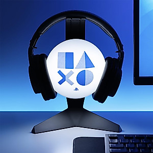 Paladone PlayStation Light Up Headphone Stand, Turns On When Headphones are Placed, USB Powered Headset Stand for Gamers, PlayStation Gaming Setup Desk Accessories