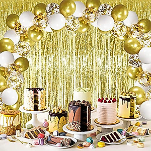 3Pcs Gold Metallic Tinsel Foil Fringe Curtains,3.28ft x 6.56ft Gold Photo Booth Backdrop Streamer,Photo Booth Props,for Party Door Wall Curtains Bachelorette Birthday, Christmas,New Year Decorations