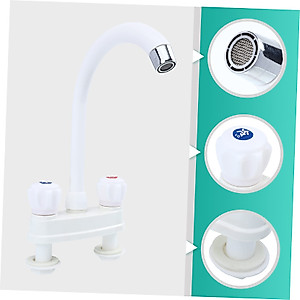 Uonlytech Plastic Faucet Kitchen Two Handle Bathroom Sink Decor Kitchen Faucets for Kitchen Sinks Bathroom Sink Faucet Bathtub Faucet Bathroom Basin Faucet Open Quickly to Rotate Set White