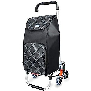 Shopping Trolley on Wheels Multi Function Shopping Cart Aluminum Climbing Stairs with 6 Round Folding Trolley Storage Hand Trucks,Black ,