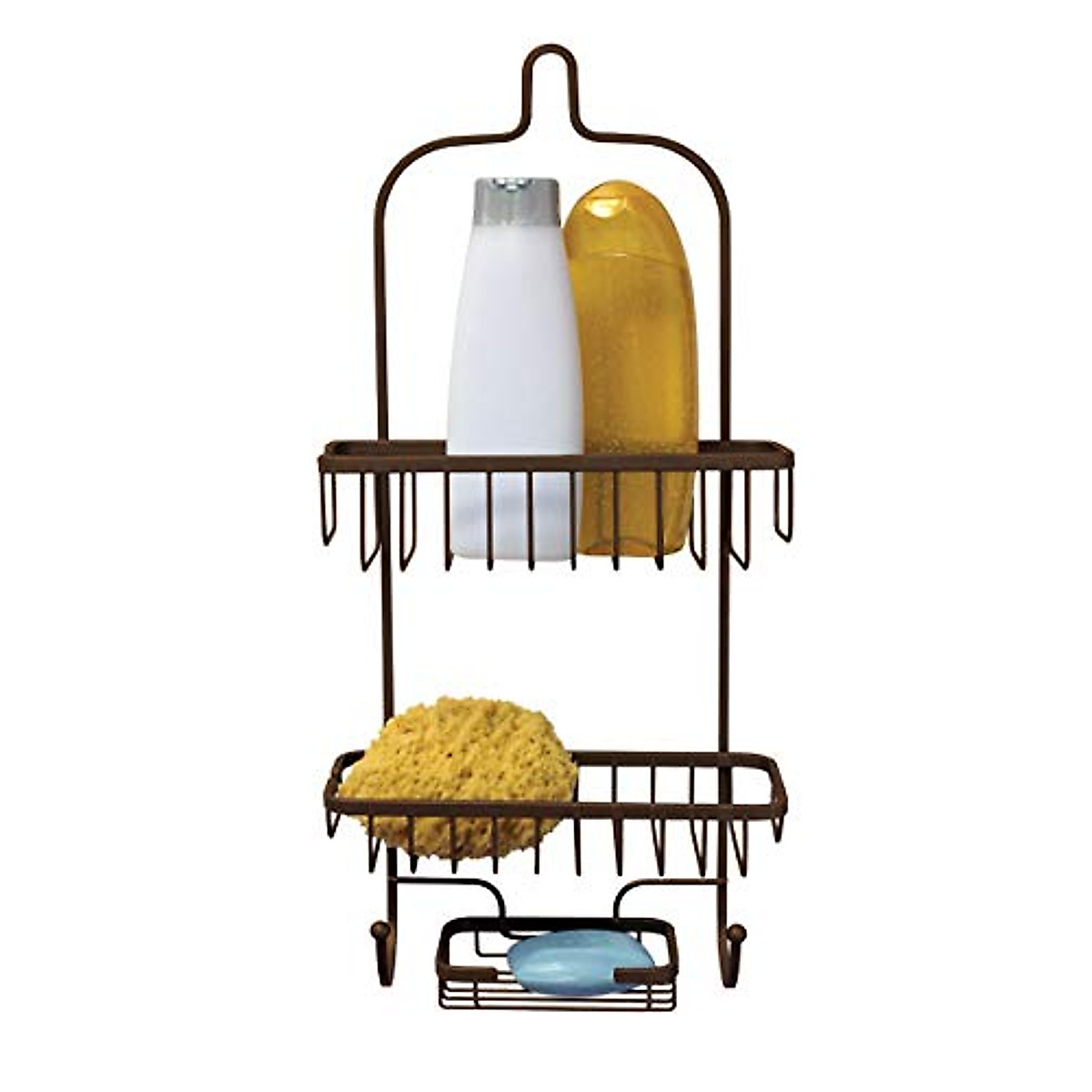 Home Basics Bronze Heavyweight 2-Tier Shower Caddy | Over the Shower head with Rubber Collar | Maximize Storage | 2 Shelves | 2 Hooks