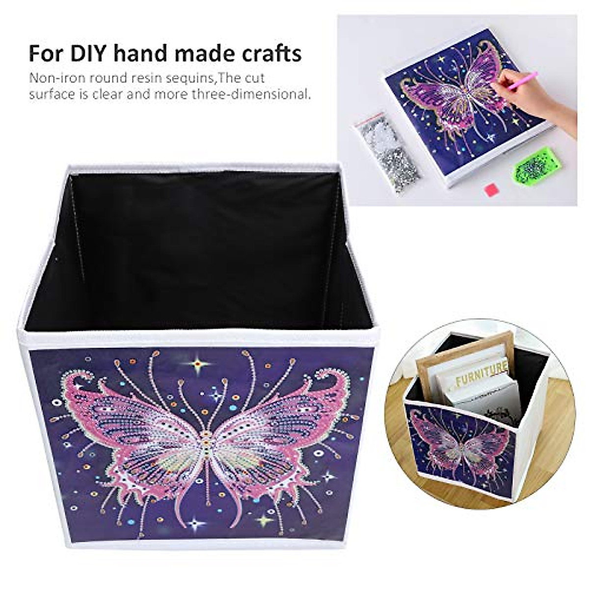 Yosoo Diamond Painting Storage Box, DIY Diamond Painting Organizer Butterfly Pattern Decor Foldable Storage Box Household Desktop Case