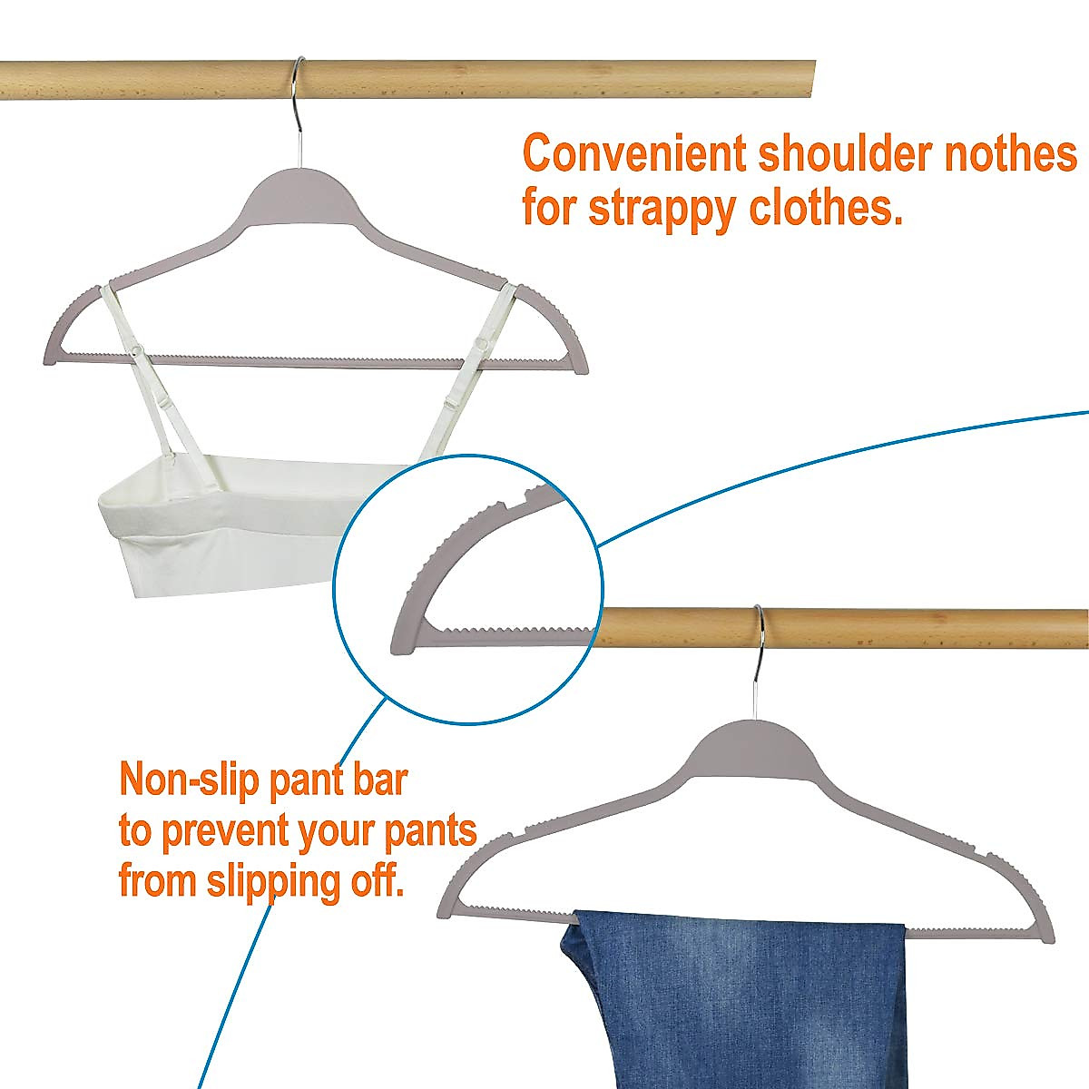 ELONG HOME Plastic Clothes Hangers, Upgraded Rubber Non Slip Plastic Hangers, Non Velvet Durable Slim Clothing Hangers, 17.7 Inches Wide for Adults Clothes, 20 Pack