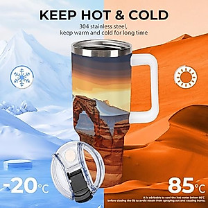 LLUTSNTH 40 Oz Vacuum Tumbler with White Handle Leakproof Insulated Tumbler Arches National Park Stainless Steel Travel Mug with Lid And Straw Coffee Cup Cute Water Bottles Cup Holder Friendly