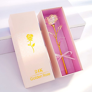 Befinr Rose Gifts for Women Birthday Gifts Colorful Rainbow Enchanted Crystal Flower Gifts for Wife Daughters Sister Friends