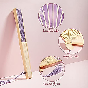 Jetec 12 Pieces Floral Folding Hand Fans Chinese Style Bamboo Folding Fan Vintage Pattern Hand Fan Handheld Fabric Folding Fan with Tassel Women's Hollowed Bamboo Hand Holding Fan for Wedding Party