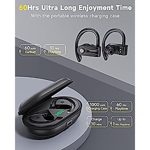 Anypub Wireless Earbuds 4 Mic Clear Call Bluetooth Headphones with Wireless Charging Case 60H Playback Over Ear Earphones Bass Stereo in Ear Buds LED Display Waterproof Earhooks for Sport Running