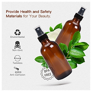 ULG Fine Mist Sprayers 4 oz Amber Boston Bound Glass Bottles 8 Pieces Empty Spray Atomizer Aromatherapy Cosmetic Sprays Including Waterproof DIY Labels