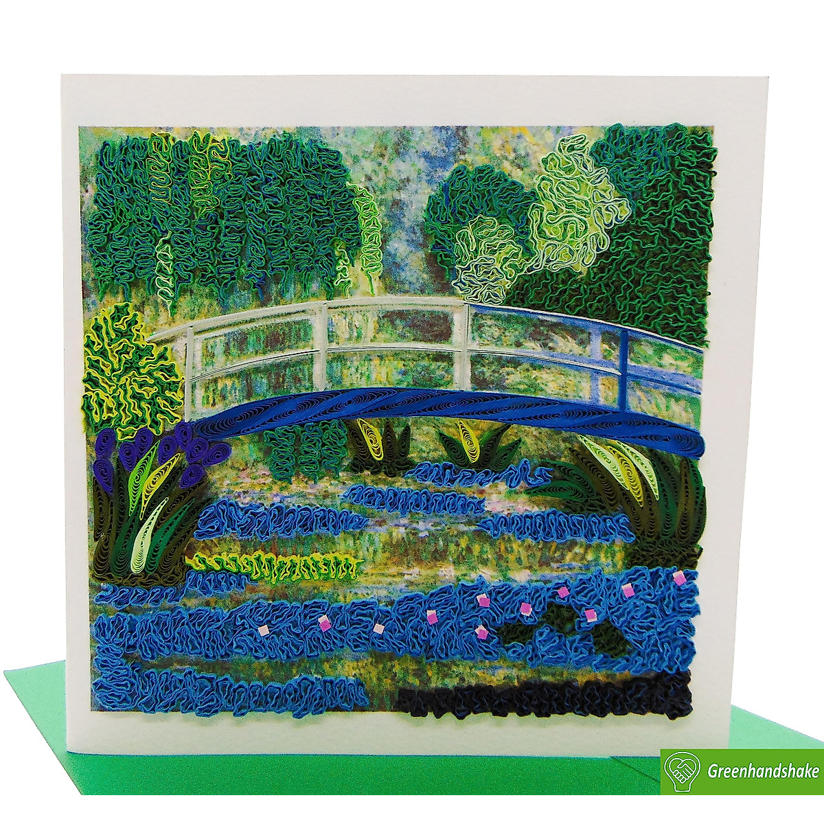 Claude Monet's Water Lilies and Japanese Bridge (1899) Quilling Art Greeting Card,Design Greeting Card for Birthday, Valentine's Day, Get Well, All Occasion. Framable Artwork for Art Lovers