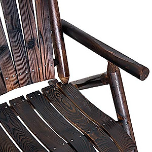 Outsunny Outdoor Wooden Rocking Chair, Rustic Adirondack Rocker with Slatted Seat, High Backrest, Armrests for Patio, Garden, and Porch, Large, Brown