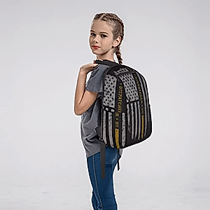 Unisex 911 Dispatcher Thin Gold Line Travel Laptop Backpack College School Computer Bag Bookbag for Girls & Boys Black