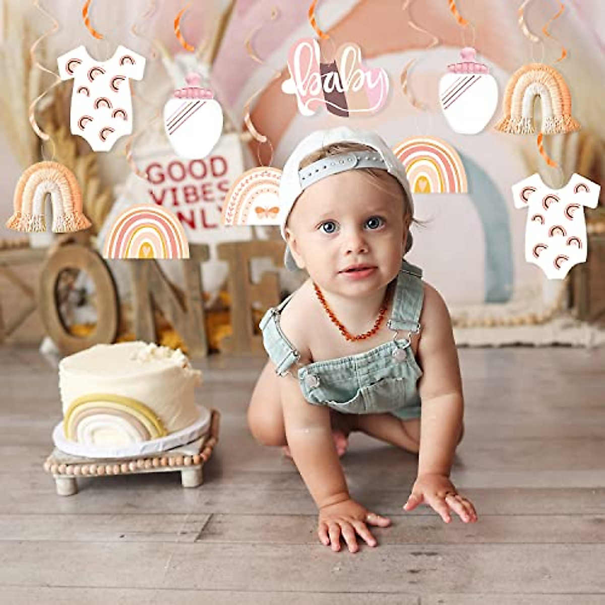 Boho Rainbow Baby Shower Decorations, 20Pcs Boho Baby Shower Hanging Swirls Ceiling Streamers Bohemian Rainbow Birthday Party Supplies for Boys Girls Baby Shower Boho Birthday Party Decoration