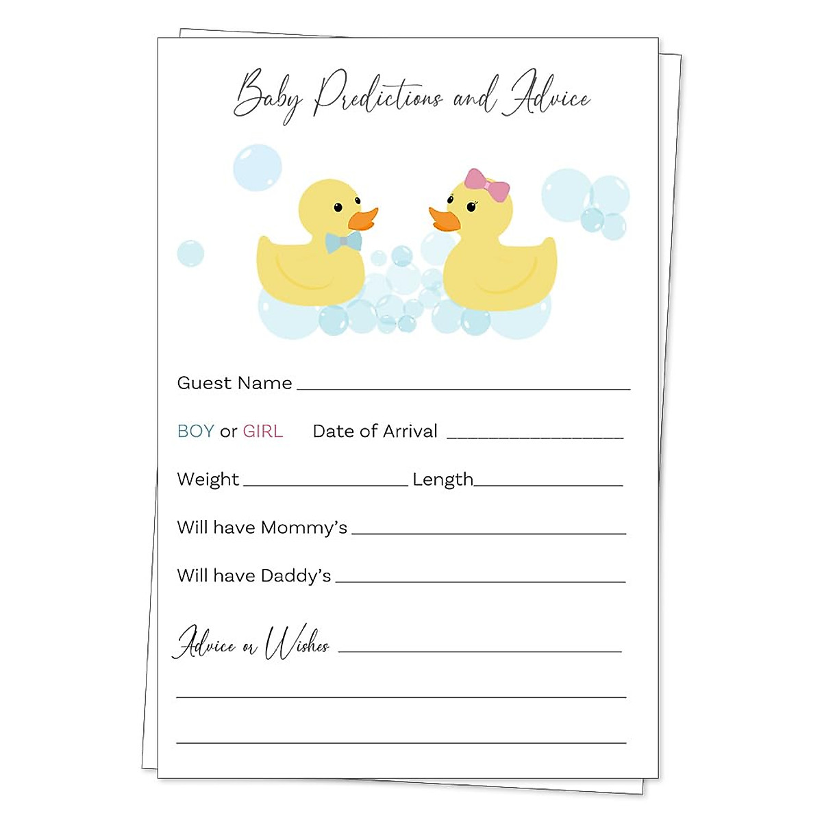 Predictions Cards Gender Reveal Rubber Ducky What The Duck Girl Or Boy Cards Games (24 count)