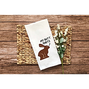 Chocolate Bunny My Butt Hurts What Set of 2 Tea Towels Funny Cute Easter Rabbit Humor Flour Sack Dish Bathroom or Kitchen Decor Hand Towel