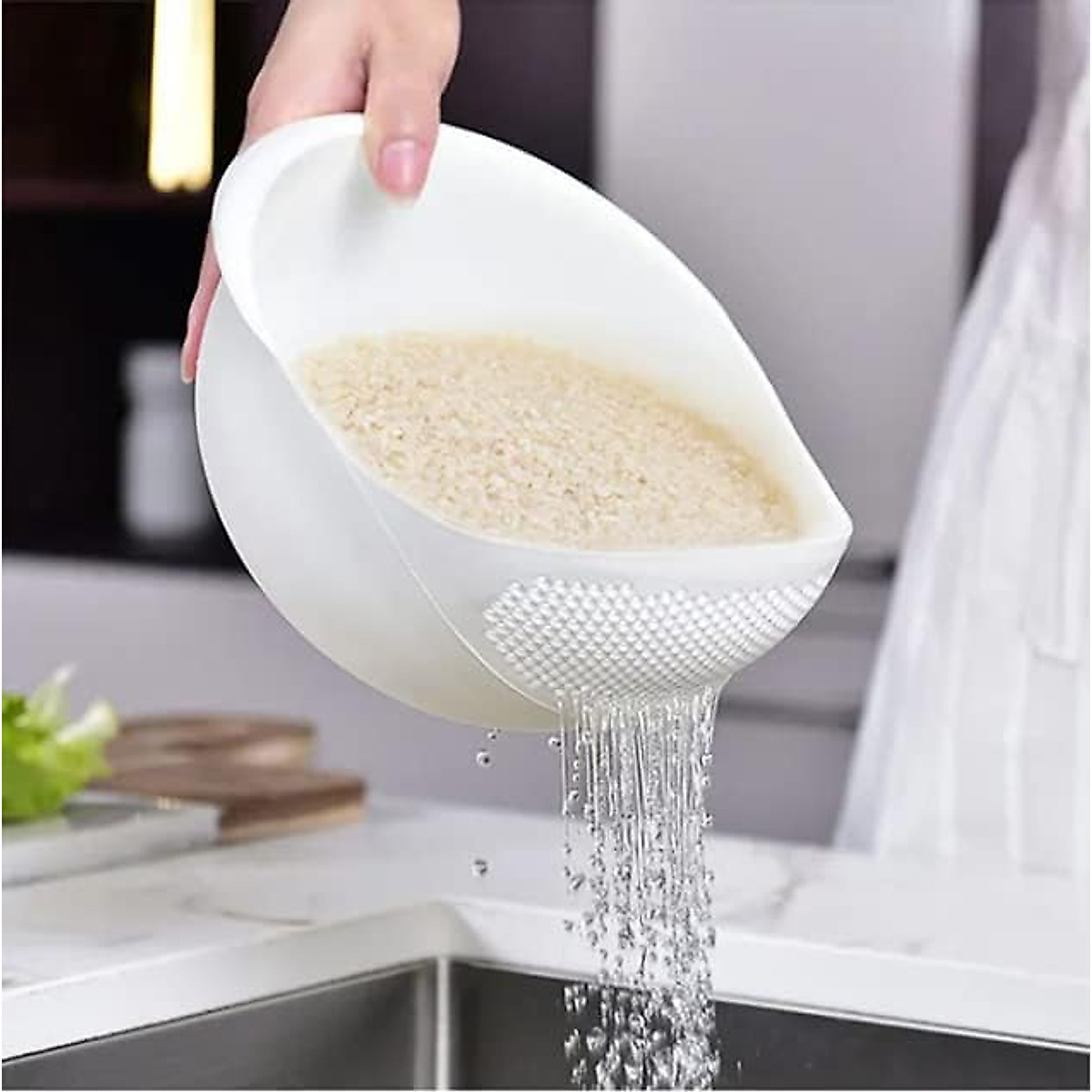 Kitchen Colander Bowl Combo Strainer for Rice, Pasta, Vegetables, Fruits (White)