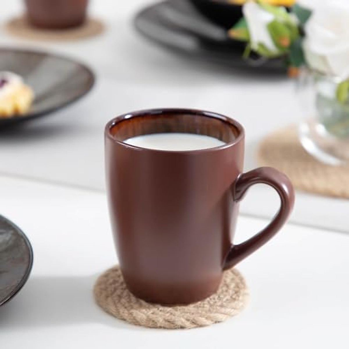 vancasso Bubble Dinnerware Sets 16-Piece - Plates and Bowls Set for 4 Dish Service Tableware Set, Microwave and Dishwasher Safe, Brown