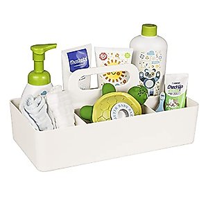 Baby Shower Caddy Plastic Nursery Portable Storage Organizer Caddy Tote for Child/Kids, Divided Basket Bin with Plastic Handle for Bathroom, Dorm Room, Holds Hand Soap, Bottles, Spoons (Beige)