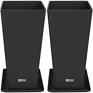 Elevens Outdoor Planter Larger Flower Pots Indoor Taper Garden V-Shape Tall Planters 30 inches Garden Pots Planter - Black（2 Packs）