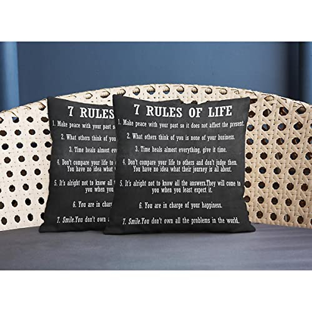 Vosach 7 Rules of Life Outdoor Indoor Pillow Covers, Inspirational Regulations Home Decorative Throw Pillow Case Cushion Cover for Sofa/Bed/Patio/Garden/Balcony,18x18 Inch, 2Pcs, Black