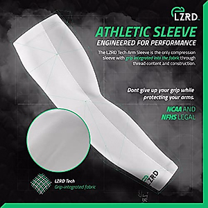 LZRD TECH Football Sleeve - Max Grip Compression Arm Sleeve with Moisture Wicking Fabric, Protection from Turf Burns & Scrapes - NCAA Legal UV Protection Sleeves - Youth Medium, White