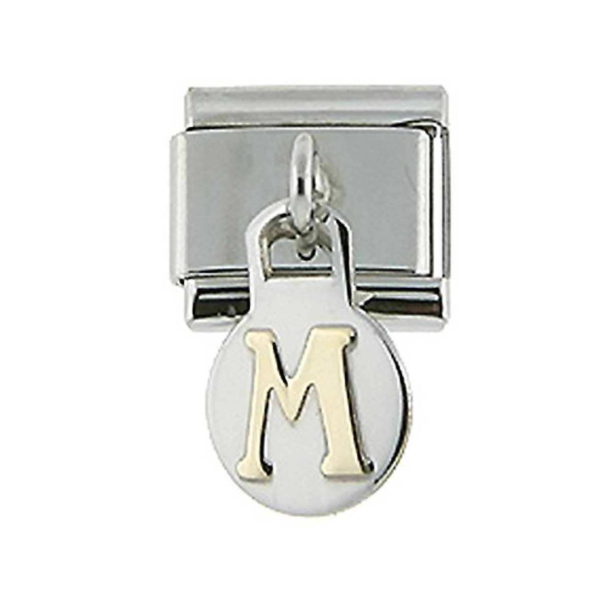 Sabrina Silver Stainless Steel 18k Gold Hanging Italian Charm Initial Letter M for Italian Charm Bracelets