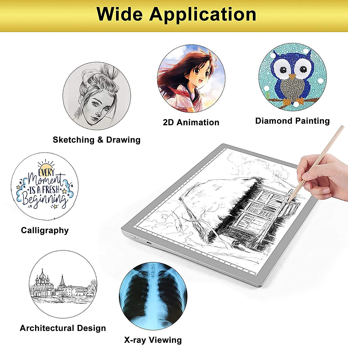 TOHETO Portable A4 Tracing LED Copy Board with Carry Bag, Cordless Battery Powered 5 Levels Brightness Light Box Rechargeable Light Board for Weeding Vinyl X-ray Viewing Diamond Painting (Grey)