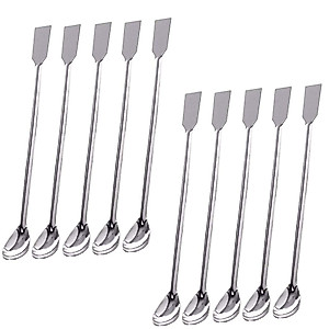 TIHOOD 10PCS 2 in 1 Stainless Steel Lab Spoon Spatula/Laboratory Sampling Spoon Mixing Spatula