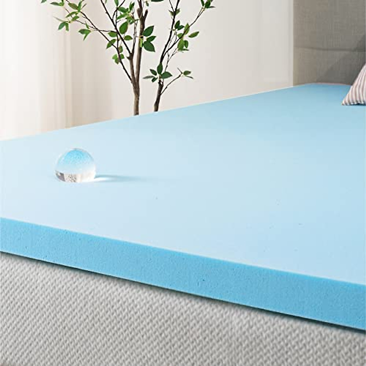 ZINUS 2 Inch Green Tea Cooling Gel Memory Foam Mattress Topper / Cooling Gel Foam / CertiPUR-US Certified, King, Blue
