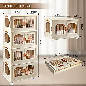 KEJONE Large Storage Bins with Lids, 76 Gal Foldable Closet Bins, 4 Pack Plastic Bins For Storage and Organization, Stackable Storage Containers For Clothes, Storage on Wheels with 4 Doors