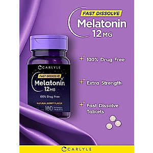 Carlyle Melatonin 12 mg Fast Dissolve 180 Tablets | Drug Free | Natural Berry Flavor | Vegetarian, Non-GMO, Gluten Free