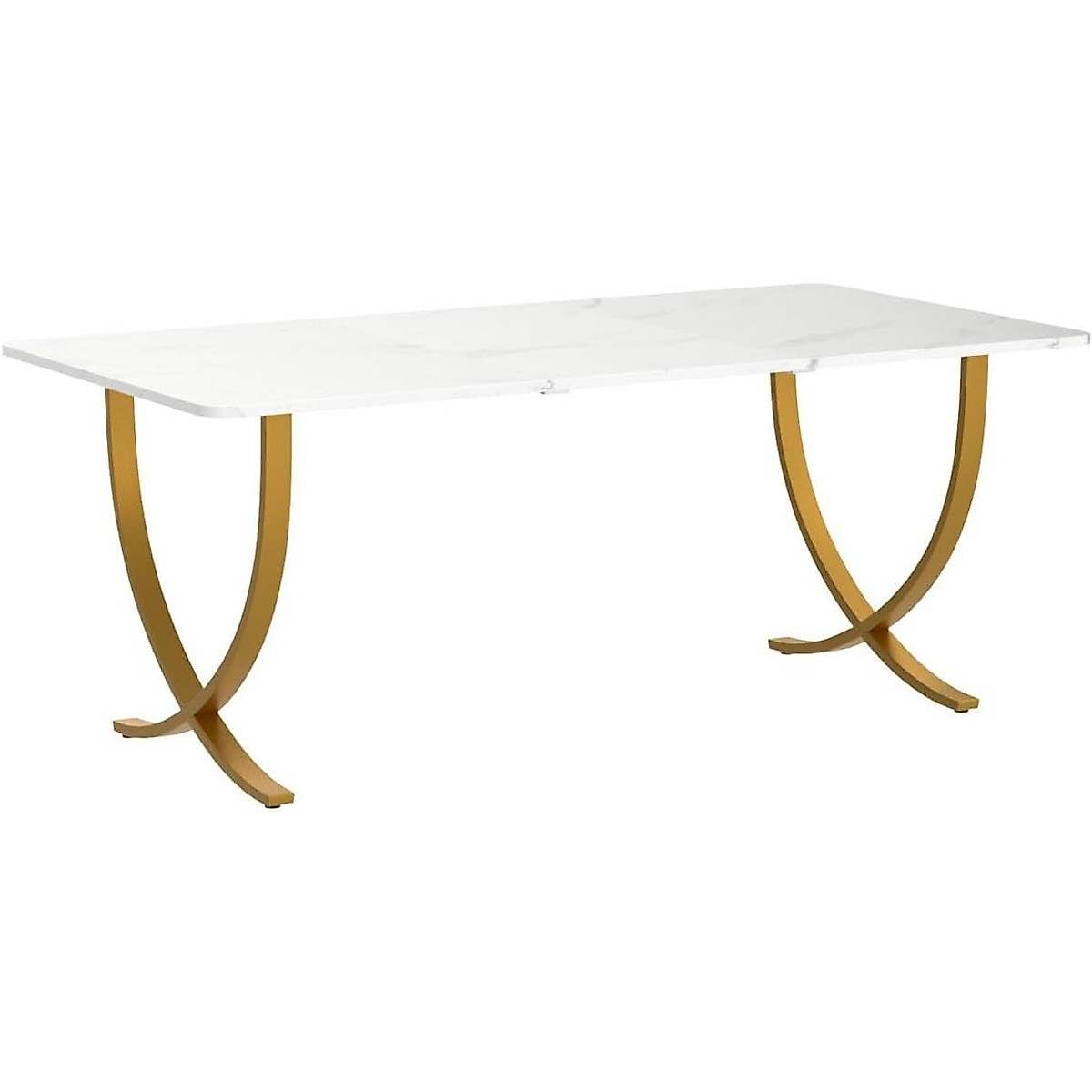 Tribesigns Executive Desk, 63” W x 31.5” D Large Office Desk, Modern Computer Desk Conference Table Meeting Room Table, Business Furniture for Home Office, White and Gold