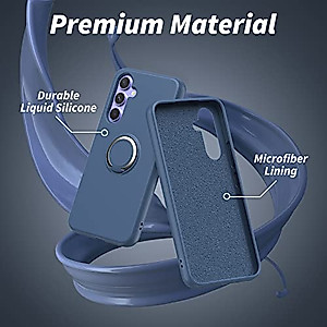 TUNKARMOR for Samsung Galaxy A14 5G Case: with 2 Pack Tempered Screen Protector & Built in 360° Adjustable Ring Kickstand Shockproof Protection Soft TPU Silicone Phone Cover (Blue)