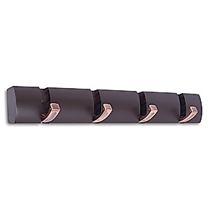 BIRDROCK HOME Wall Mounted Folding Hooks - 4 Folding Coat and Hat Rack Hooks - Oil Rubbed Bronze Hooks - Brown Rail