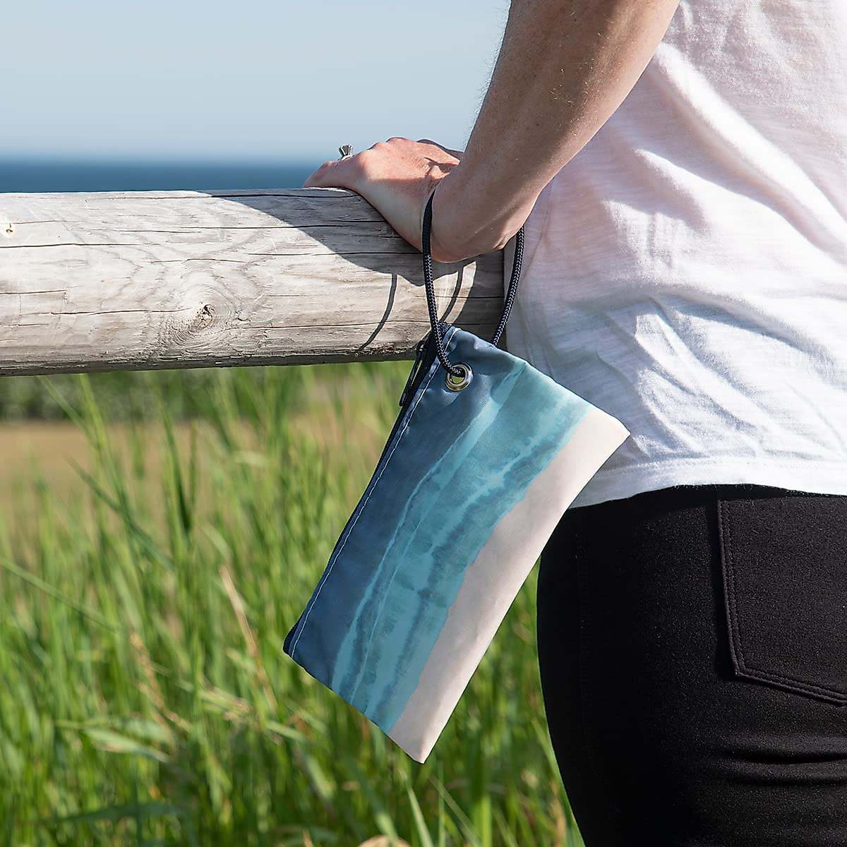 Sea Bags Recycled Sail Cloth Shoreline Tie Dye Wristlet Zip Top Wristlet Clutch Zippered Wallet with Strap
