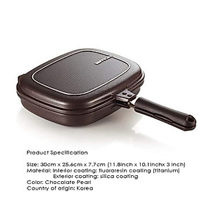 Happycall Korea Titanium Thermal Cycling Comb pattern Coating Double-sided Pan Chocolate Pearl 11.8inch x 10.1inchx 3 inch