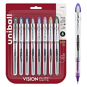Uni-Ball Vision Elite Rollerball Pen Assorted Color 8-Pack Airplane Safe #90199