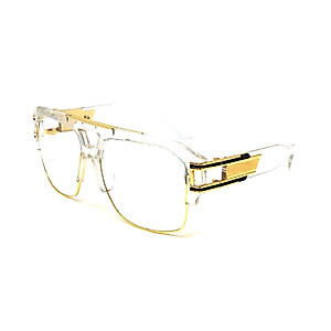 Dweebzilla Gazelle B-Boy Square Metal & Plastic Retro Aviator Sunglasses (Transparent & Gold Frame, Clear)