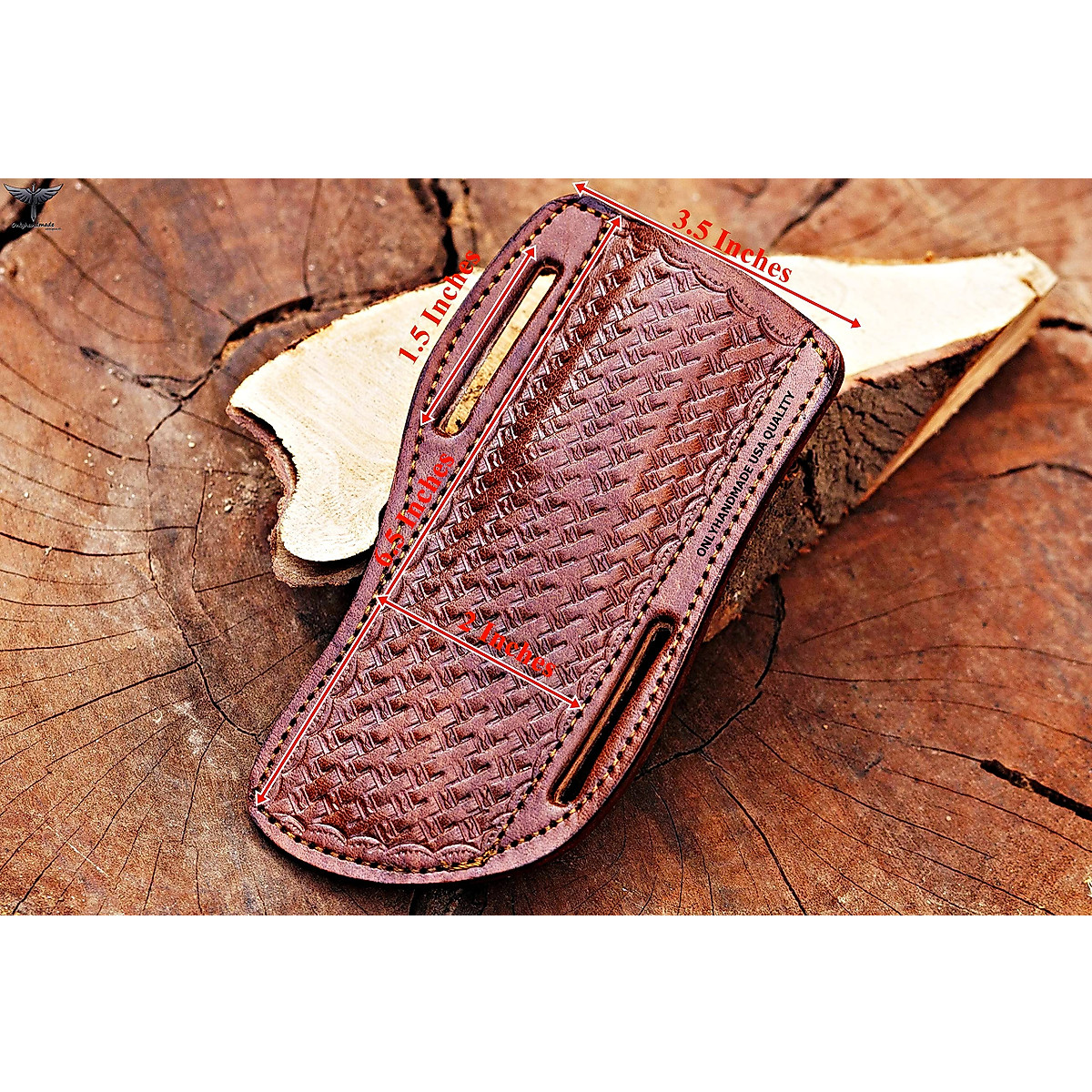 Leather Knife Sheath, Slanted Pancake Sheath, Tooled Leather Sheath, Belt Sheath, Beautiful Cow Boy Bull Cutter Knife Leather Sheath 100% Real Leather and Exotic Cow Hide Sheath - OHM-103 (OHM-103 PANCAKE)