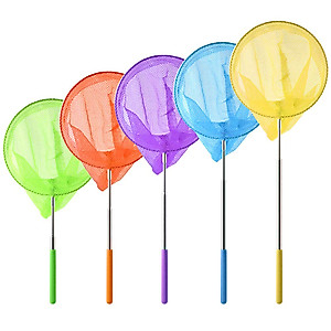 Coopay 5 Pack Telescopic Butterfly Nets Catching Insects Bugs Fishing Nets Great Outdoor Tools for Playing - Extendable from 14.6" to 33.4" (Blue Purple Orange Green Yellow)