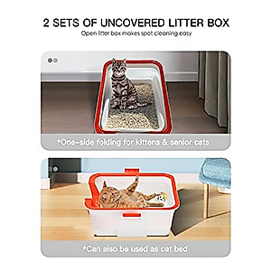 2 Pack Collapsible Kitten Litter Box, CasaTimo Foldable Open Kitty Litter Box for Medium-Sized Cats, Portable Multi-Use Litter Pan for Travel, Assembled to Covered Cat Toilet, Standard Size