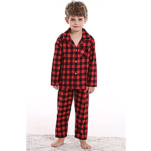 QZH.DUAO Infant Toddler Boy's 2 Piece Cute Plaid Sleepwear Loungewear Nightwear Pajamas Set, Black Red, 7-8 Years = Tag150A