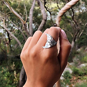 Women Bohemian Antique Silver Fish Whale Tail Mystical Mermaid Ring Midi Finger Knuckle Rings Beach Sea Animal Vintage Jewelry Gift Good Luck Fingers Accessories Casual Match Silver 8