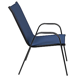 Flash Furniture Brazos Series Outdoor Stackable Patio Chairs with Flex Comfort Material, Stacking Outdoor Modern Sling Patio Chairs, Set of 4, Navy