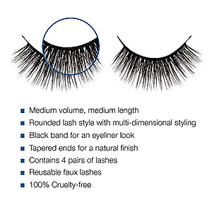 Ardell Aqua False Strip Lashes 343, Reusable, Lightweight, Water Activated Falsies, No Lash Glue Required, 4 Pack