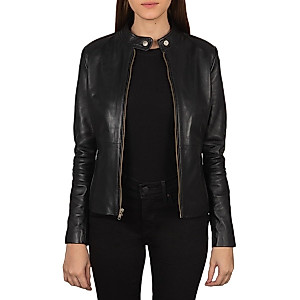 Excelled Leather womens Lambskin Scuba Leather Jacket, Black, Large US