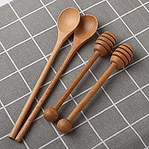 2pcs 6inch Honey Dipper Stick,2pcs 7.87inch Long Handle Coffee Stirring Spoons,Beech Wooden Honey Jar Spoons Stirrer,Dessert Iced Tea Cocktail Mixing Spoons for Home Kitchen,Wedding Party Favors
