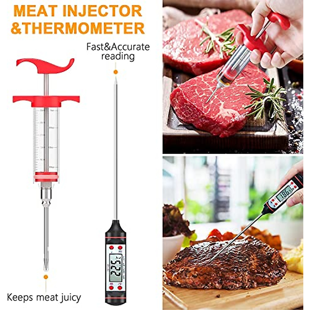 Griddle Accessories, 37 PCS Stainless Steel Grilling Kit, Flat Top Grill Accessories for Blackstone and Camp Chef, Barbecue Utensil Gift with Basting Cover, Thermometer, Meat Injector & Meat Claws