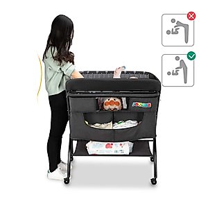 JOYMOR 2-in-1 Folding Baby Changing Table, Moblie Diaper Table for Infant, Portable Diaper Changing Station with Wheels, Large Storage Basket ＆ Shelf Portable Nursery Organizer