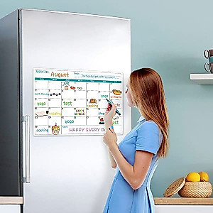 Magnetic Dry Erase Fridge Calendar - Magnetic Calendar for Refrigerator Planner, Fridge Magnetic Calendar with Six Markers, Kitchen Fridge Calendar White Board in Monthly & Weekly Set, 11.4" x 14.76"